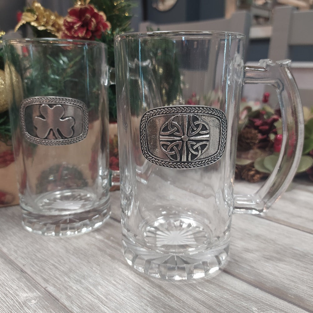 Mullingar Pewter Glass Beer Tankard with choice of Pewter Design