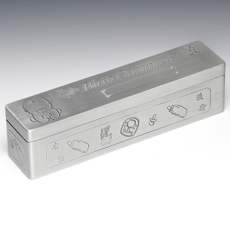 Mullingar Pewter Baby Birth Certificate Box