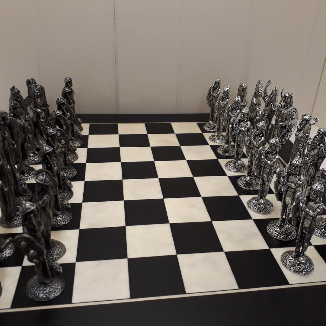Mullingar Pewter Mythical Chess Set with Wood Board